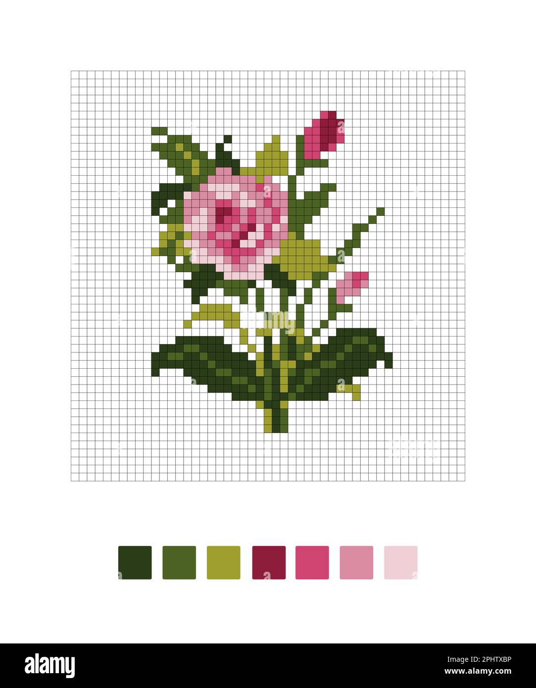 Floral embroidery. Cross stitch rose. Cartoon flat style. Vector ...