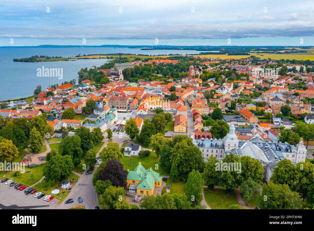Aerial view of Swedish town Vadstena Stock Photo - Alamy