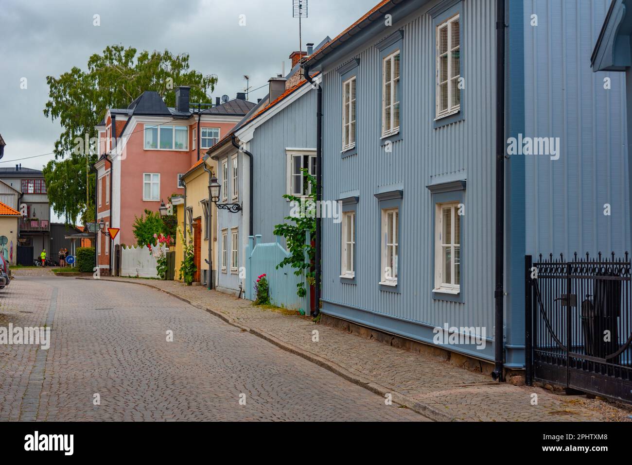 Colorful houses in Swedish town Vadstena Stock Photo - Alamy