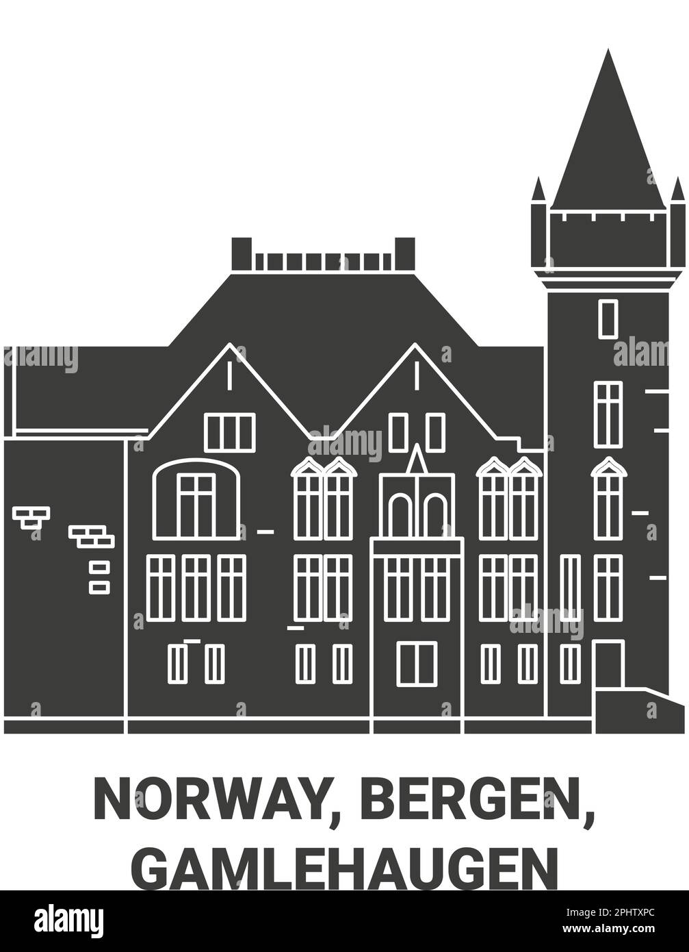 Norway, Bergen, Gamlehaugen travel landmark vector illustration Stock ...