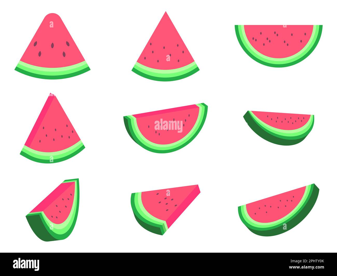 Watermelon set isolated on white background. Flat and 3d icons of ...