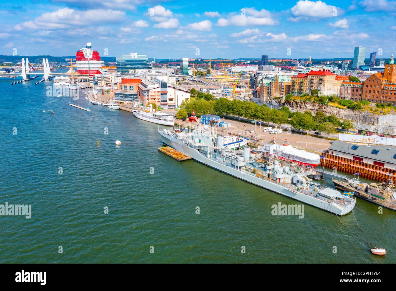 Lilla Bommen building, Military ship Smaland and Barken Viking ship in ...