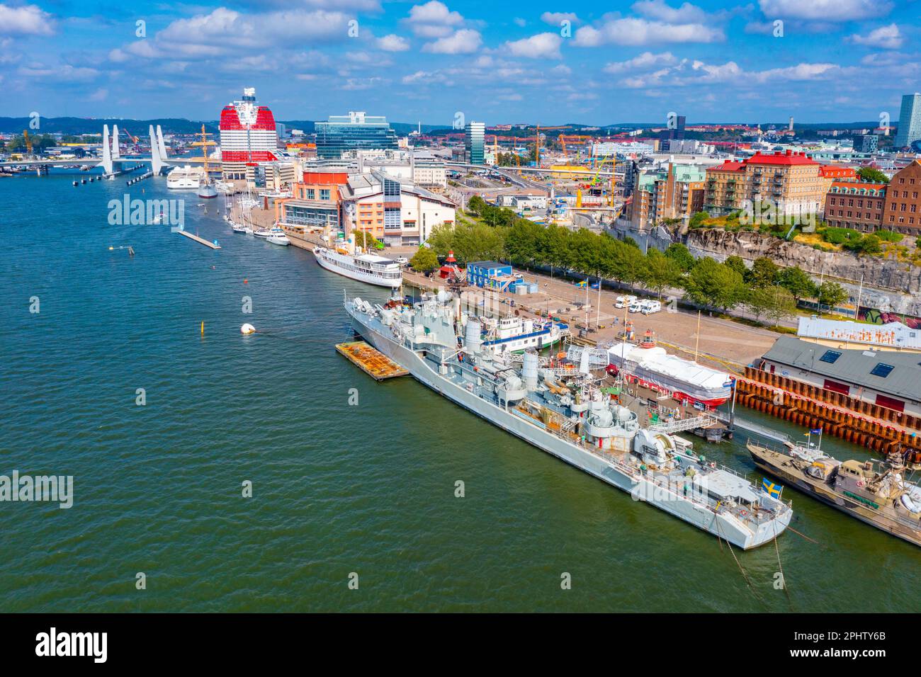 Lilla Bommen building, Military ship Smaland and Barken Viking ship in ...