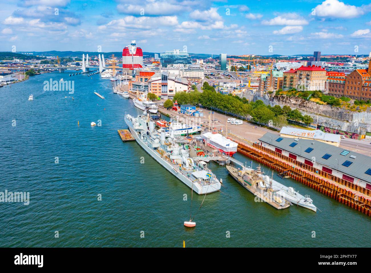 Lilla Bommen building, Military ship Smaland and Barken Viking ship in ...