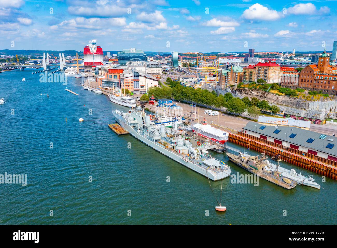 Lilla Bommen building, Military ship Smaland and Barken Viking ship in ...