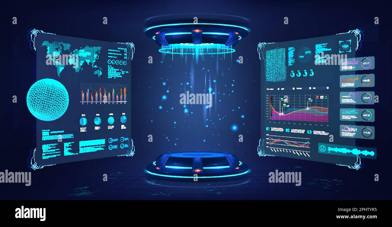 Futuristic lab with 3D hologram podium for presentation product Stock ...