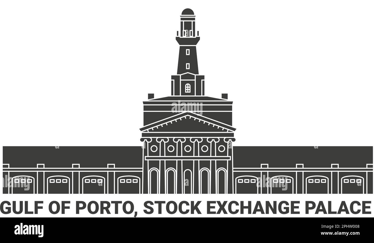 France, Gulf Of Porto, Stock Exchange Palace, travel landmark vector ...