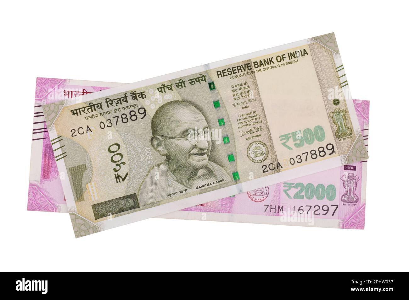 Top view of indian currency note isolated on white background with ...