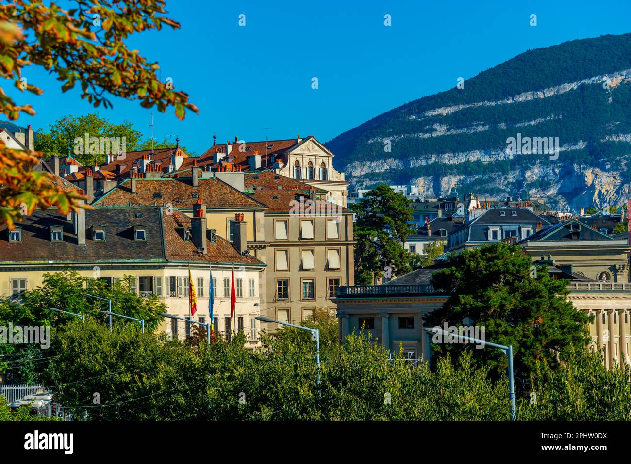 Aerial view of historical buildings in the swiss city Geneva ...