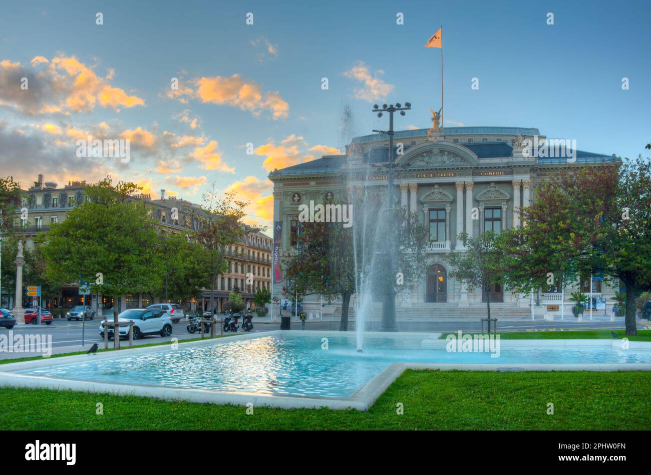Sunset of the Grand Theatre in geneva, Switzerland Stock Photo - Alamy