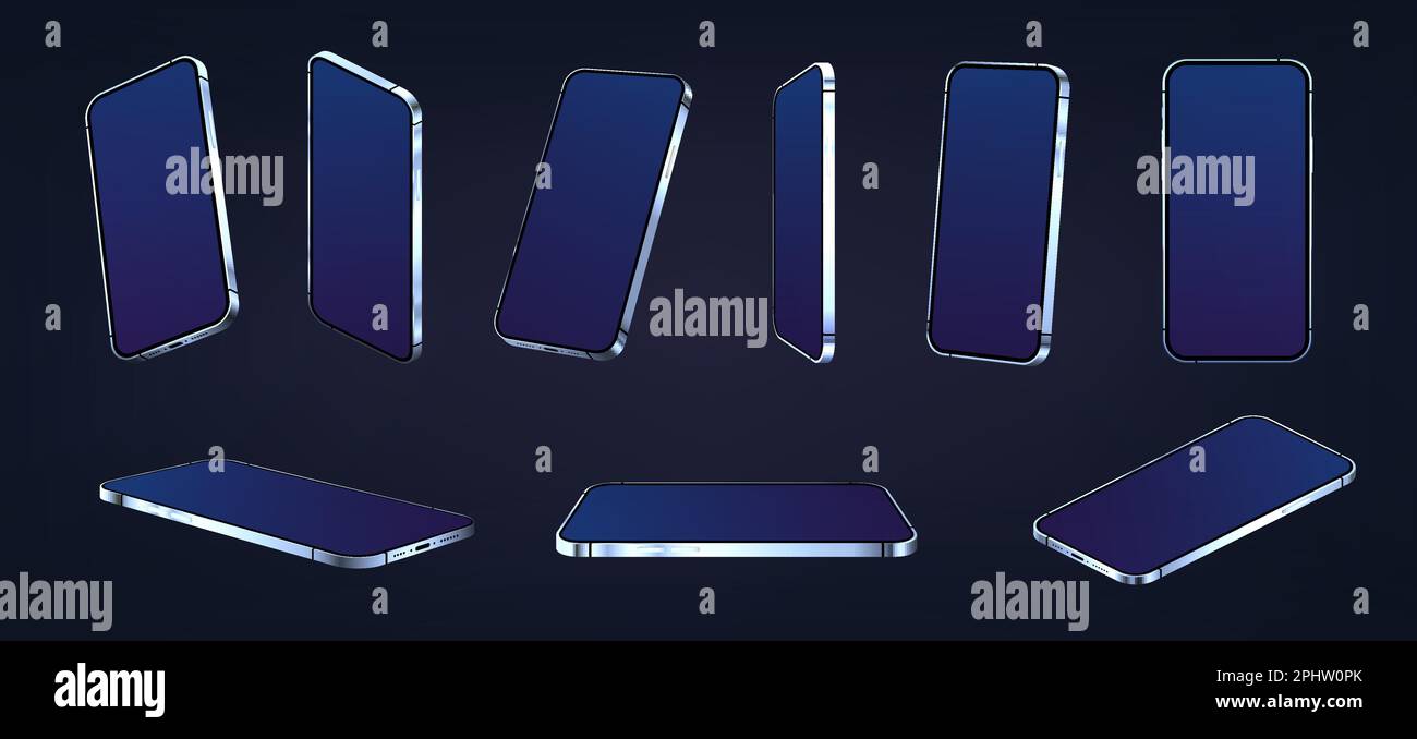 Phones in futuristic style with glare, reflection and blank screen ...