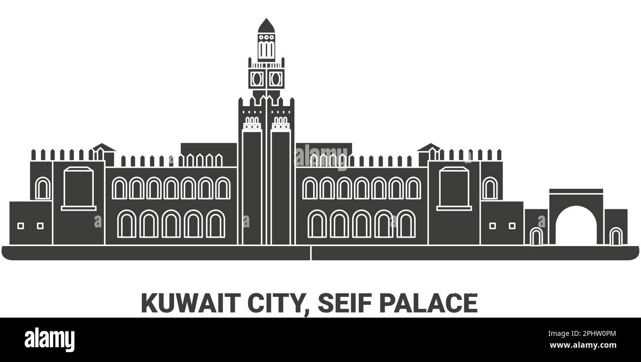 Kuwait City, Seif Palace, travel landmark vector illustration Stock ...