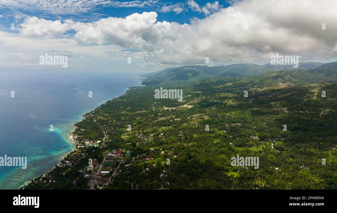 Aerial view of Cebu island with mountains view from the sea. Seascape ...