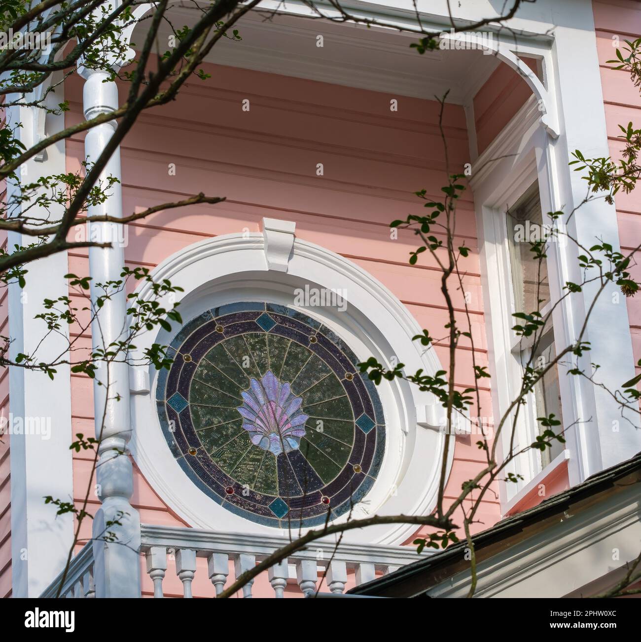 NEW ORLEANS, LA, USA - MARCH 8, 2023: Elaborate stained glass window ...