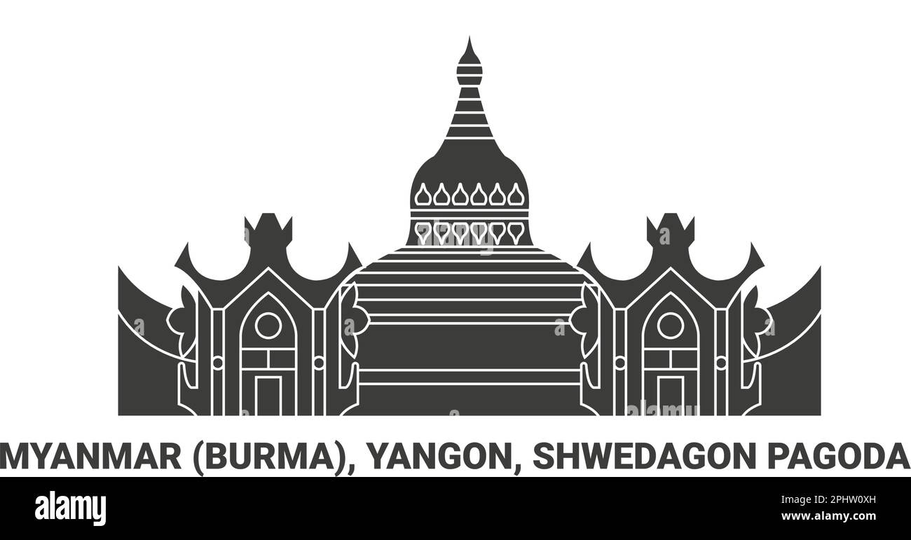 Myanmar Burma, Yangon, Shwedagon Pagoda, travel landmark vector ...