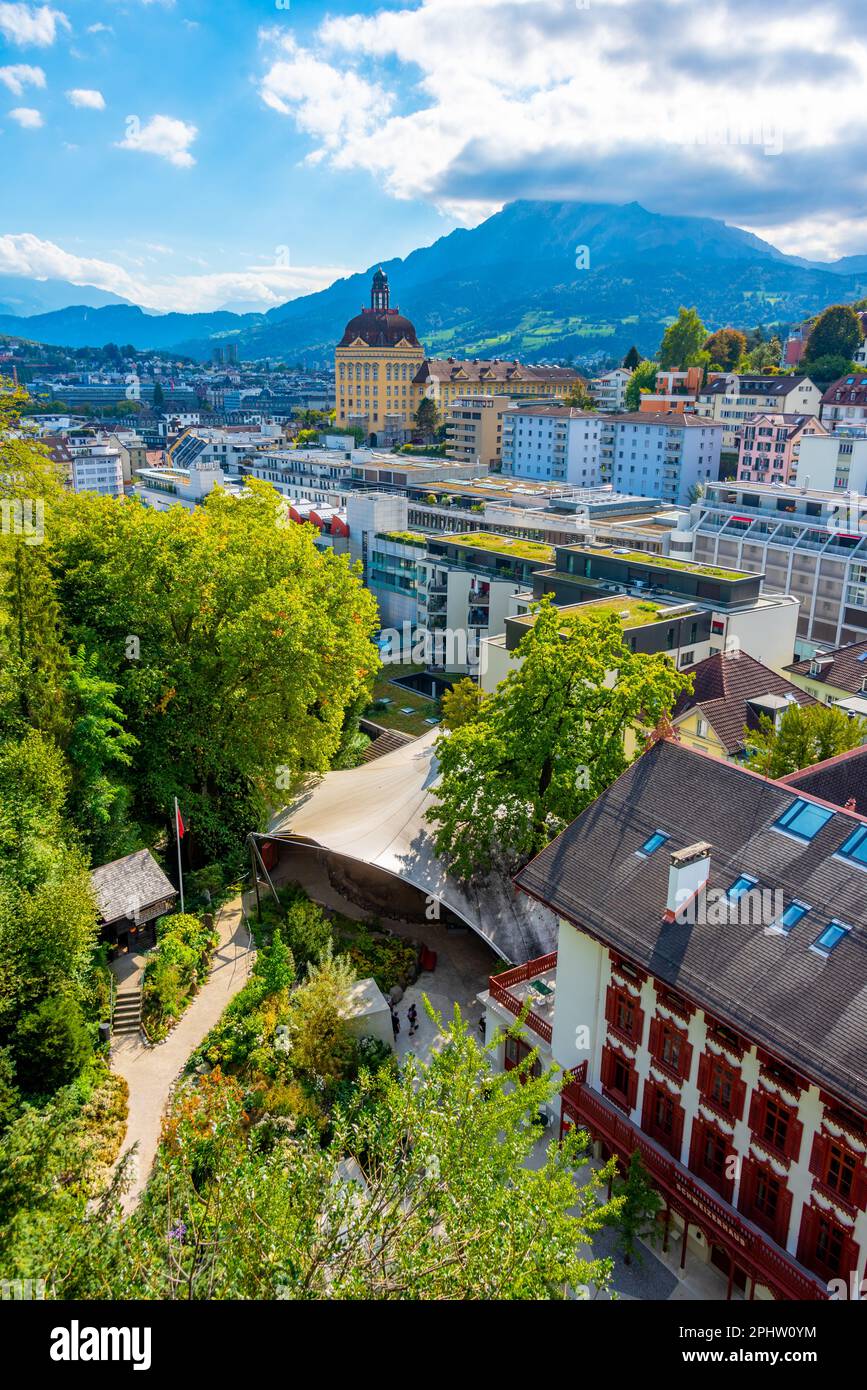 Panorama view of Swiss town Luzern from the Glacier garden Stock Photo ...
