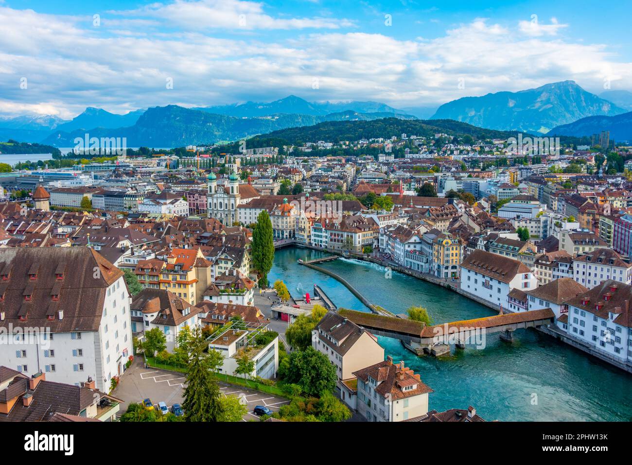 Aerial view of Swiss town Luzern Stock Photo - Alamy