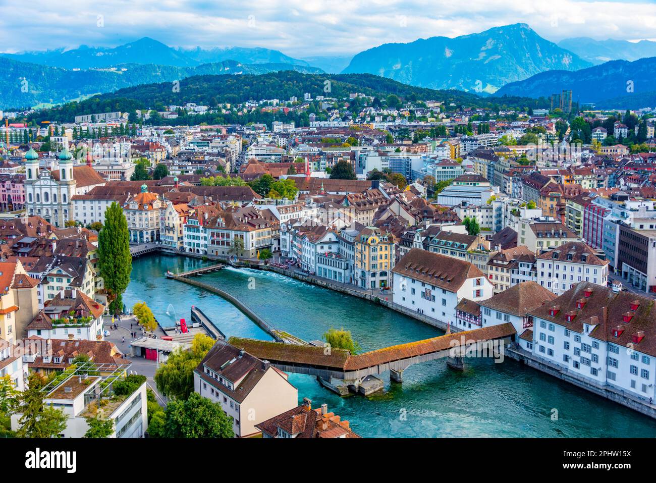 Aerial view of Swiss town Luzern and jesuit church Stock Photo - Alamy