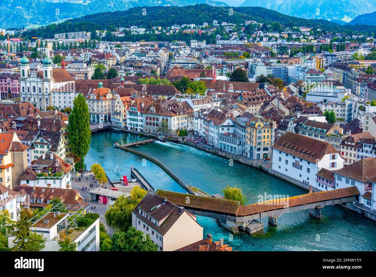 Aerial view of Swiss town Luzern and jesuit church Stock Photo - Alamy