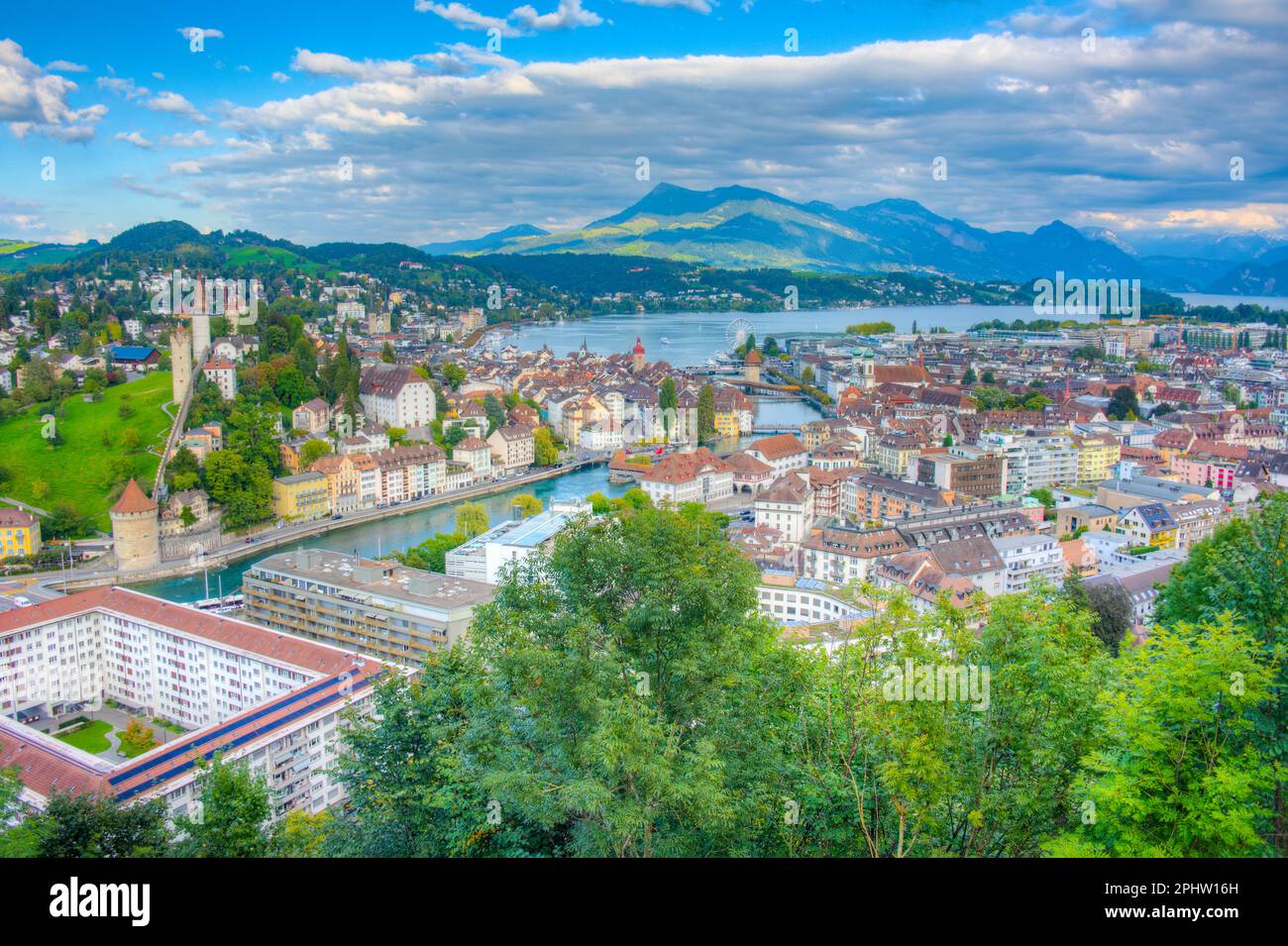 Panorama view of Luzern from Guetsch palace Stock Photo - Alamy