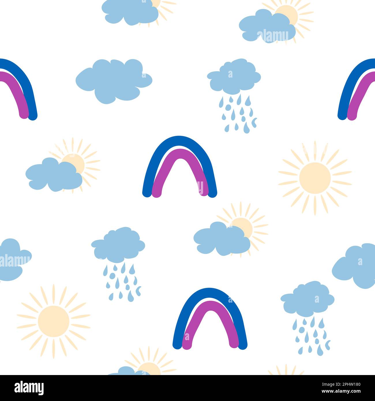 Rainbow, cloud, sun seamless pattern for newborns. Cute and delicate ...