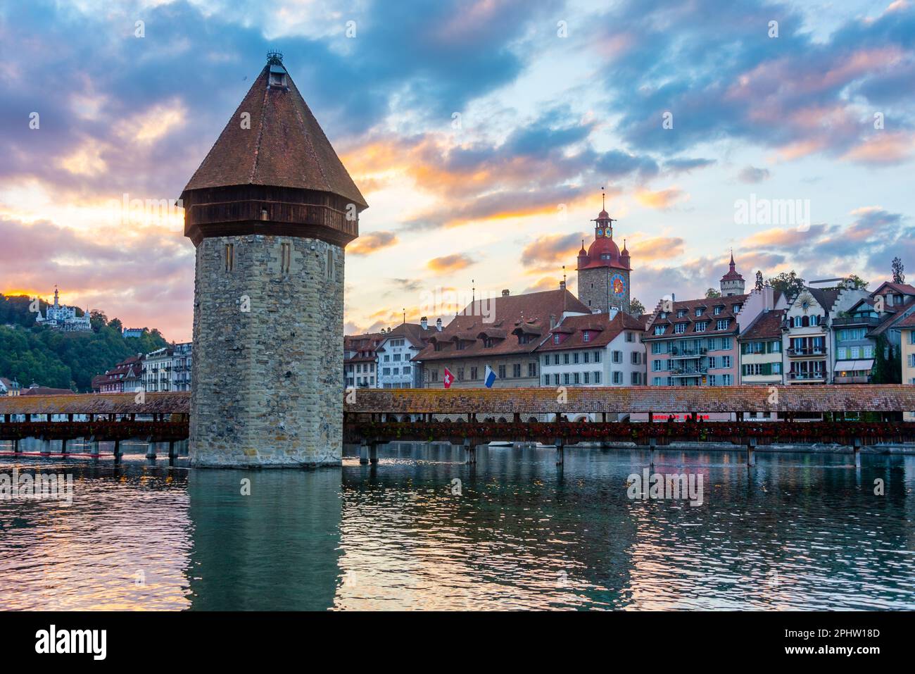 Panorama of Kapellbruecke at Swiss town Luzern Stock Photo - Alamy
