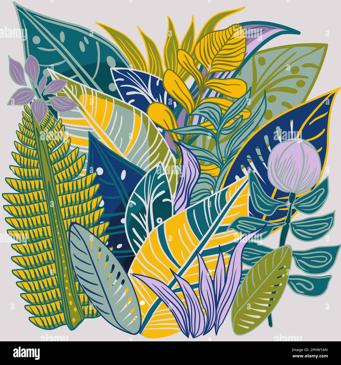Rainforest flowers and leaves tropical set vector illustration Stock ...
