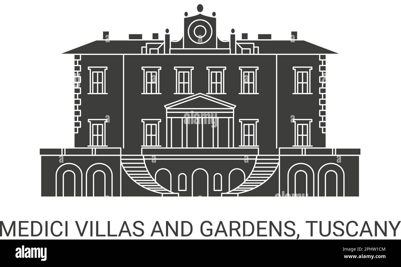 Italy, Medici Villas And Gardens. Tuscany travel landmark vector ...