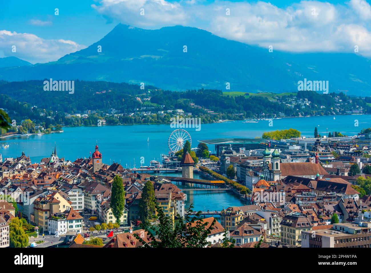 Panorama view of river Reuss at Luzern from Guetsch palace Stock Photo ...