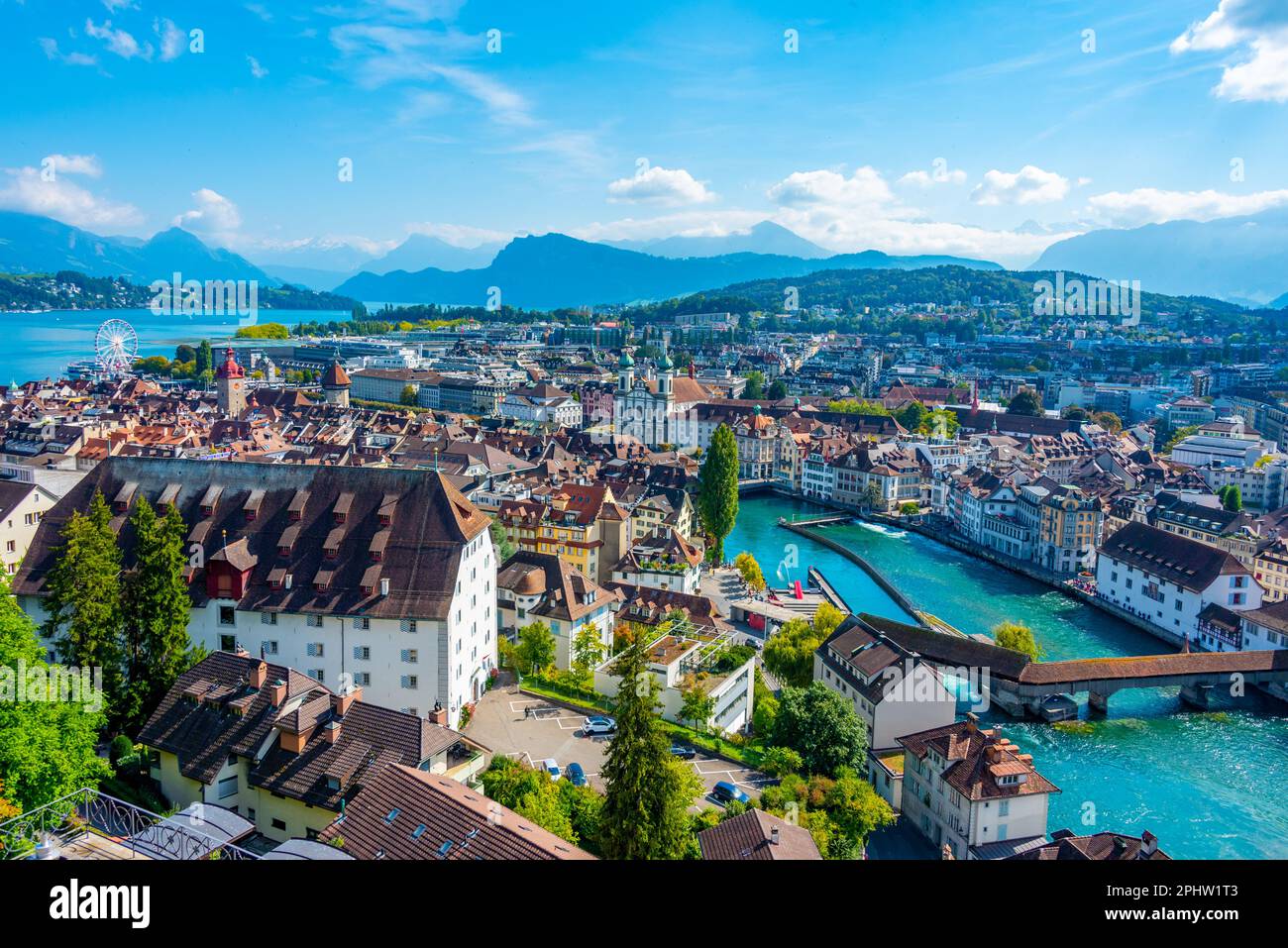 Aerial view of Swiss town Luzern and jesuit church Stock Photo - Alamy