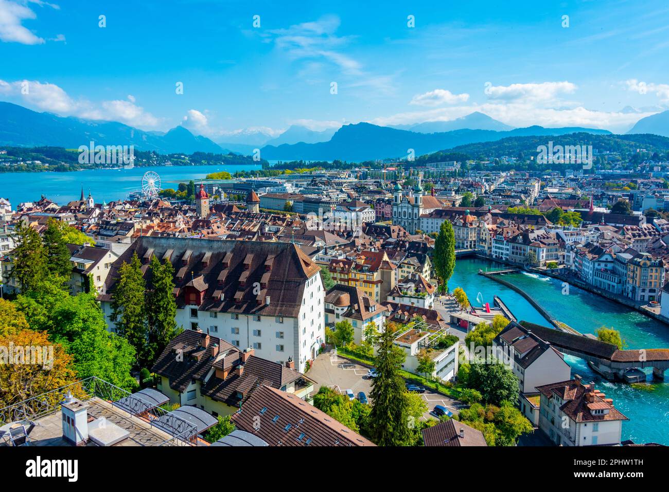 Aerial view of Swiss town Luzern and jesuit church Stock Photo - Alamy