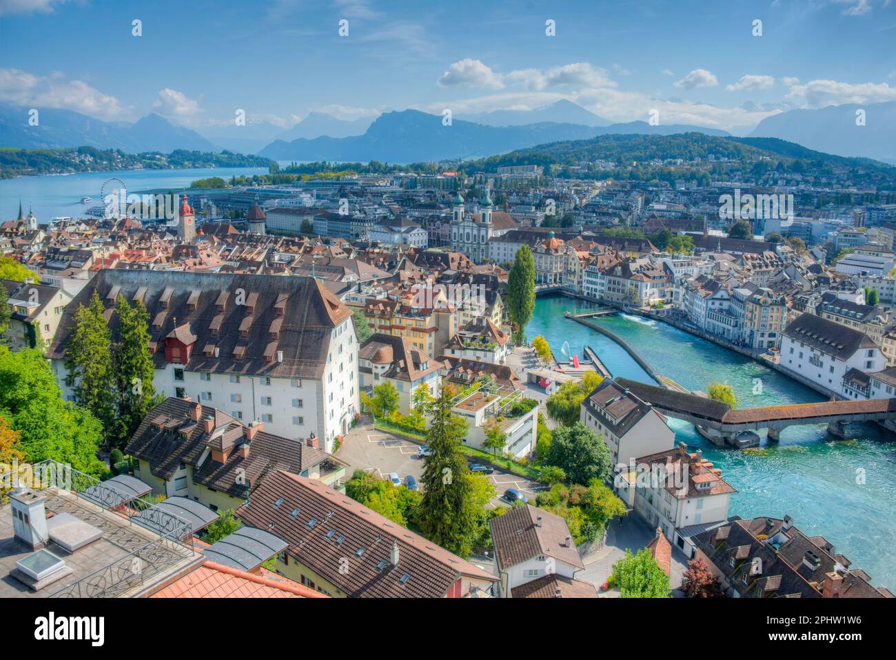 Aerial view of Swiss town Luzern and jesuit church Stock Photo - Alamy