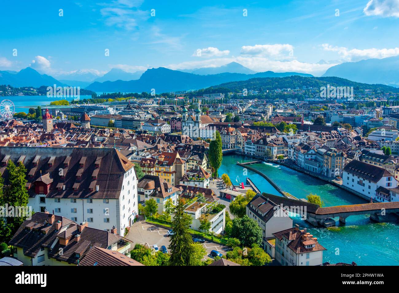Aerial view of Swiss town Luzern and jesuit church Stock Photo - Alamy