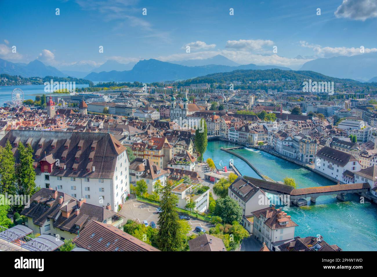 Aerial view of Swiss town Luzern and jesuit church Stock Photo - Alamy