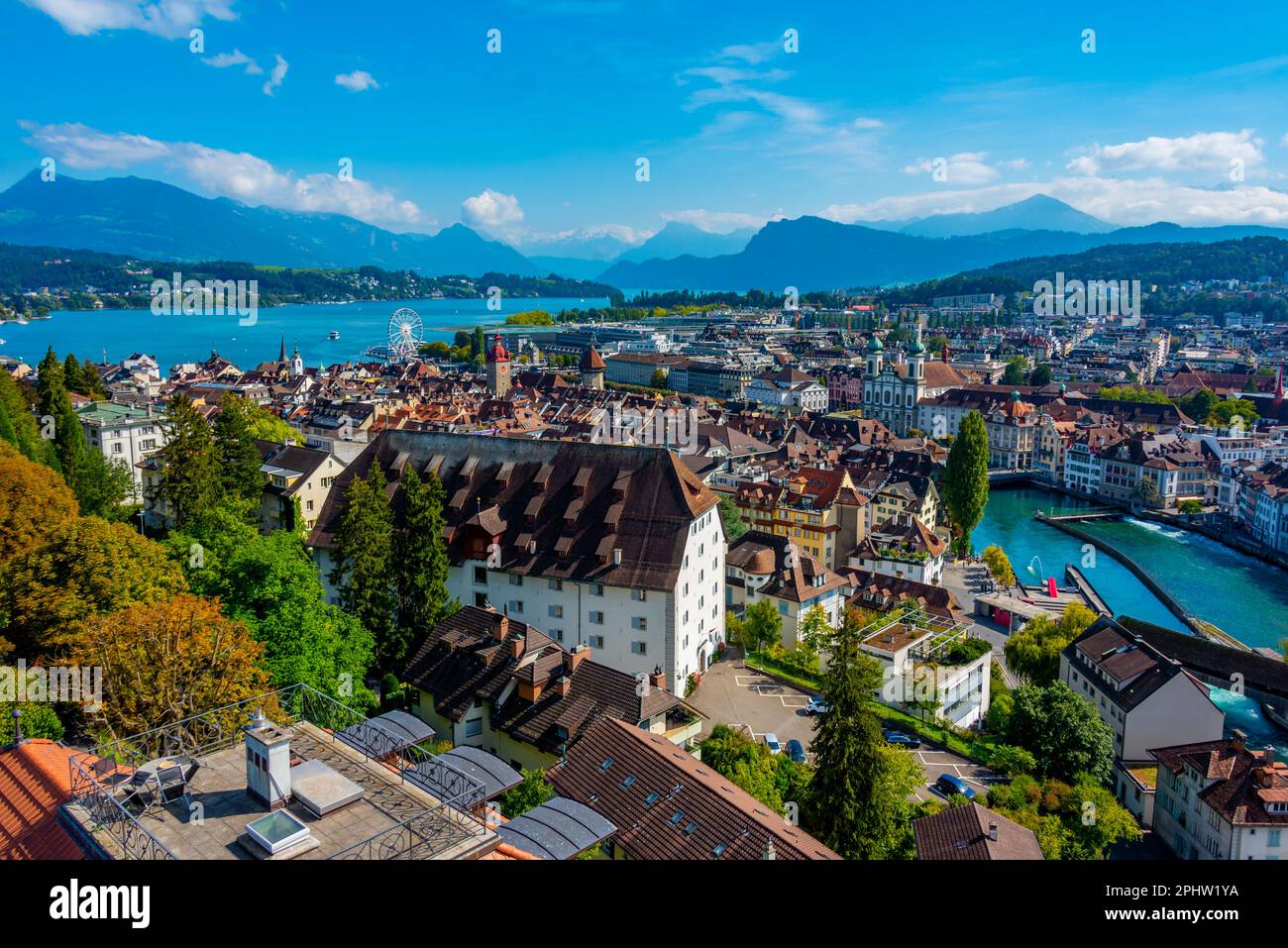 Aerial view of Swiss town Luzern and jesuit church Stock Photo - Alamy