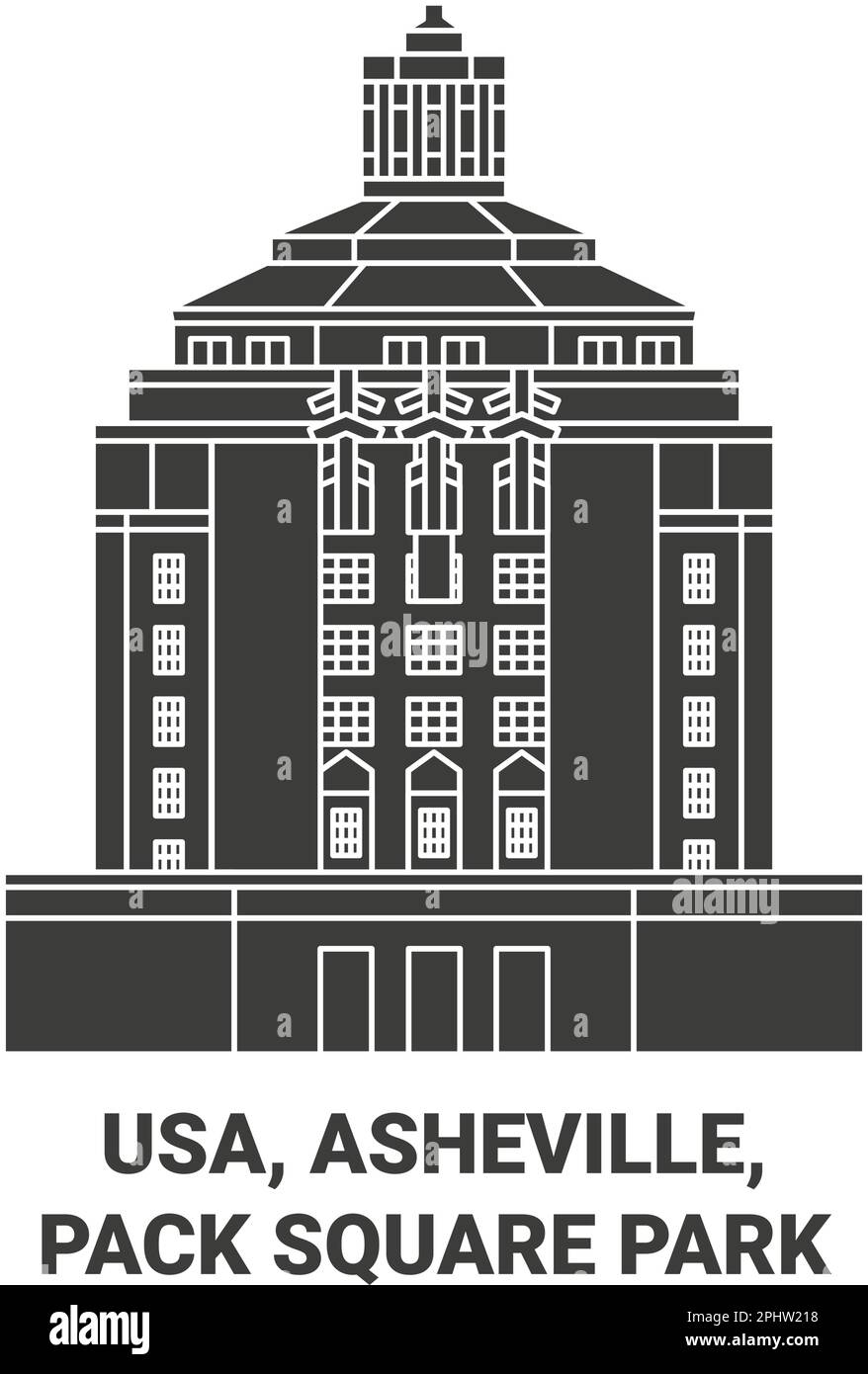Usa, Asheville, Pack Square Park travel landmark vector illustration ...