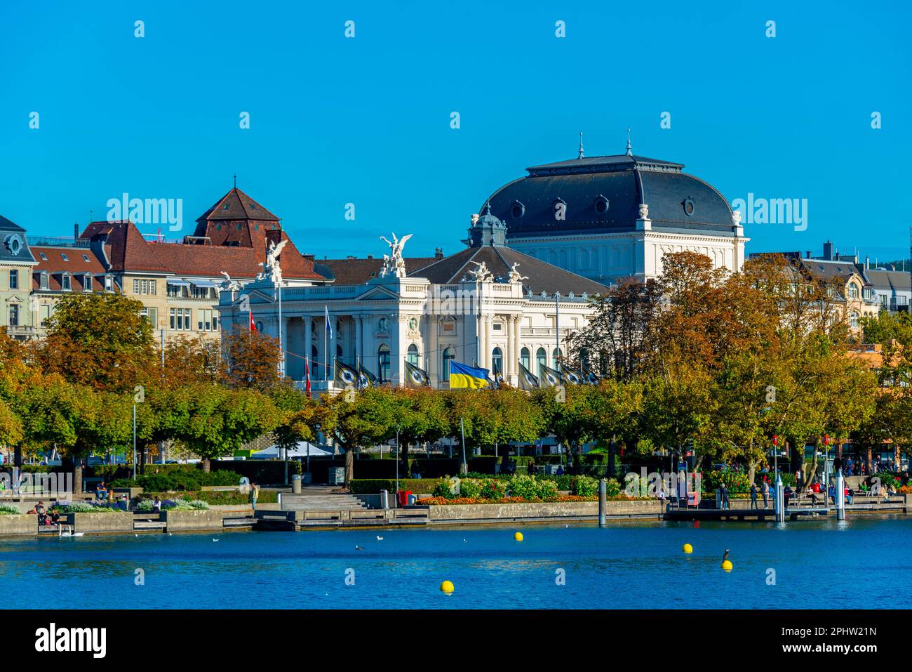 Panorama view of Zuerich with Opera building, Switzerland Stock Photo ...