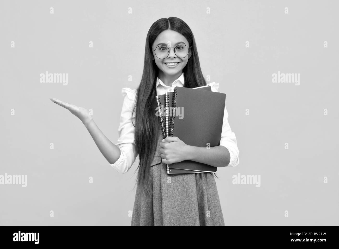 Teenage school girl with books. Schoolgirl student. Happy girl face ...