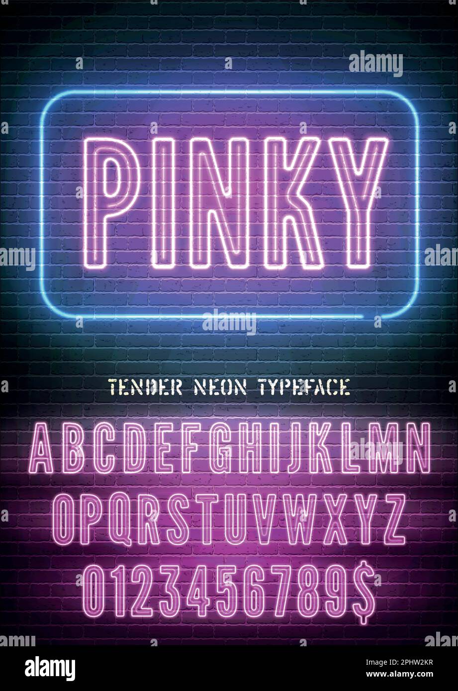 Pinky night light extra glowing effect bold narrow font with numbers on ...