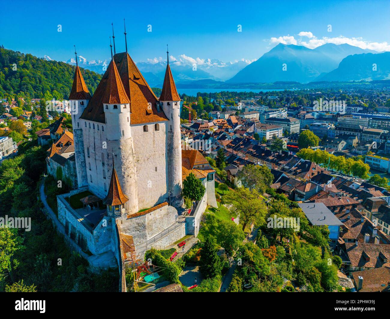 Panorama view of Thun castle in Swiss town Thun Stock Photo - Alamy