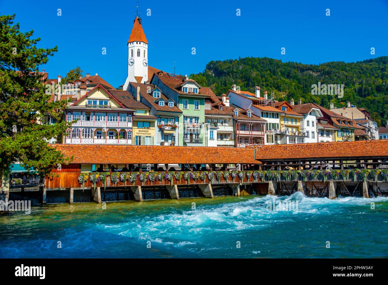 Untere Schleuse covered bridge in Swiss town Thun Stock Photo - Alamy