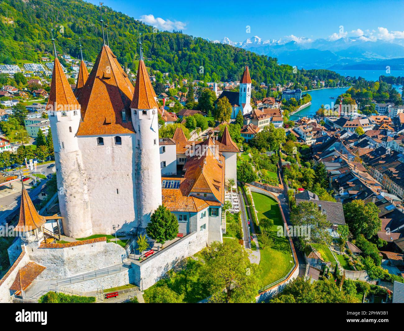 Panorama view of Thun castle in Swiss town Thun Stock Photo - Alamy