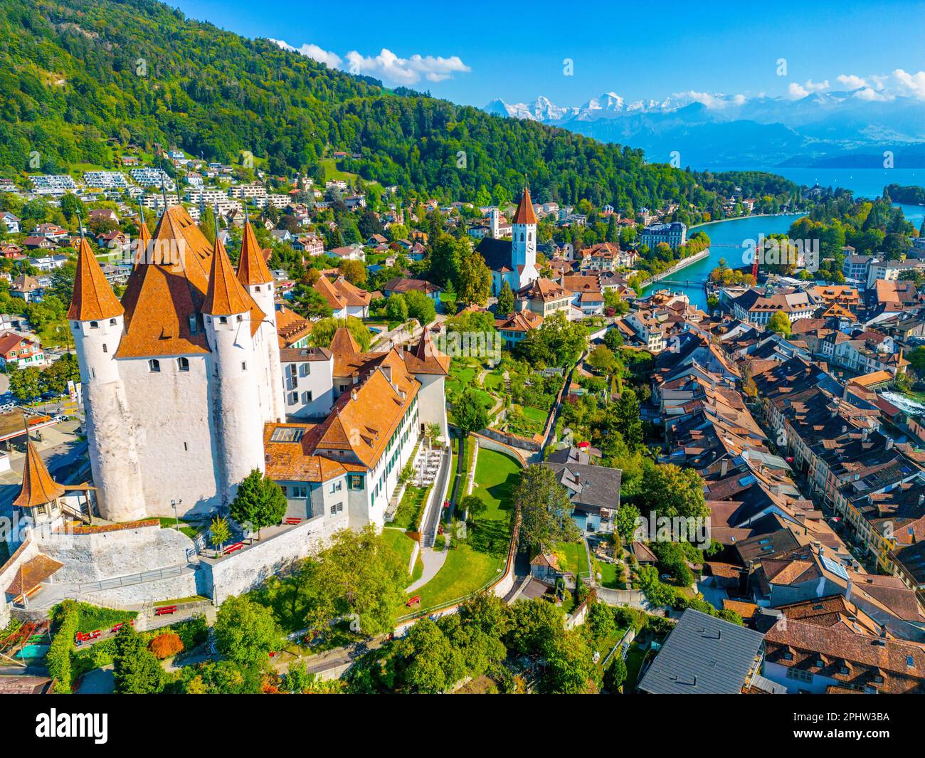 Panorama view of Thun castle in Swiss town Thun Stock Photo - Alamy