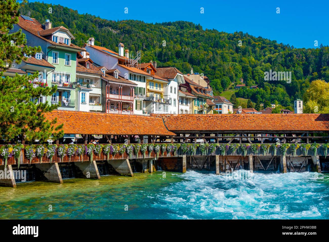 Untere Schleuse covered bridge in Swiss town Thun Stock Photo - Alamy