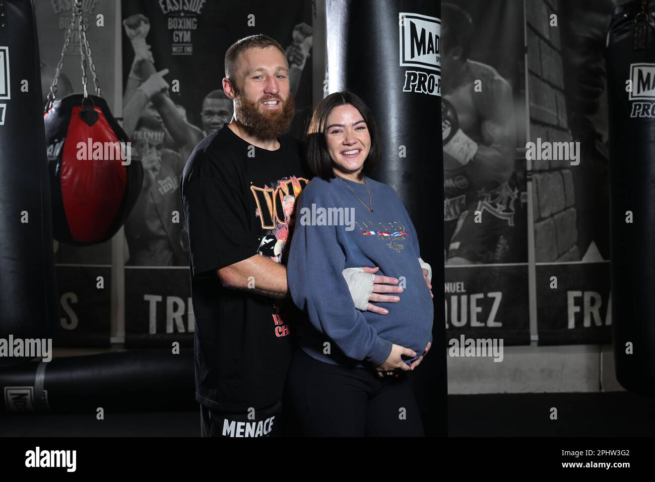 Boxer Floyd Masson and his partner Hannah who is expecting twins pose ...