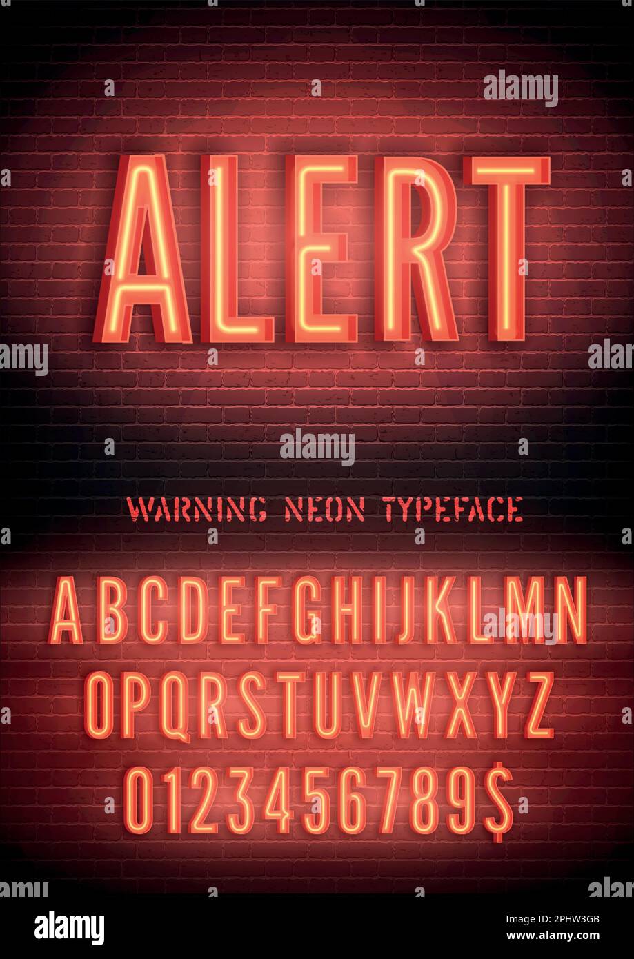 Alert night light box extra glow effect narrow font with numbers on ...