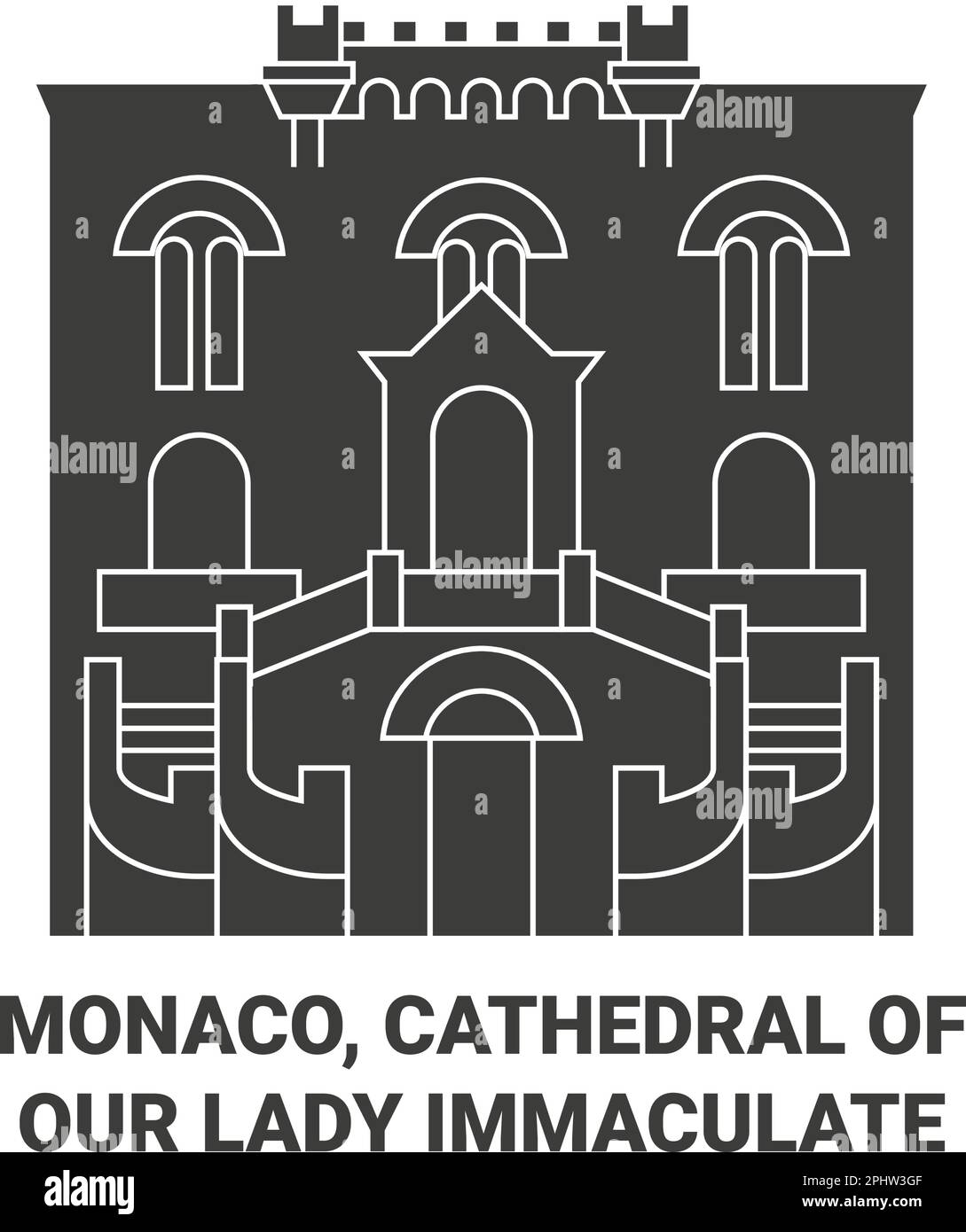 Monaco, Cathedral Of Our Lady Immaculate travel landmark vector ...