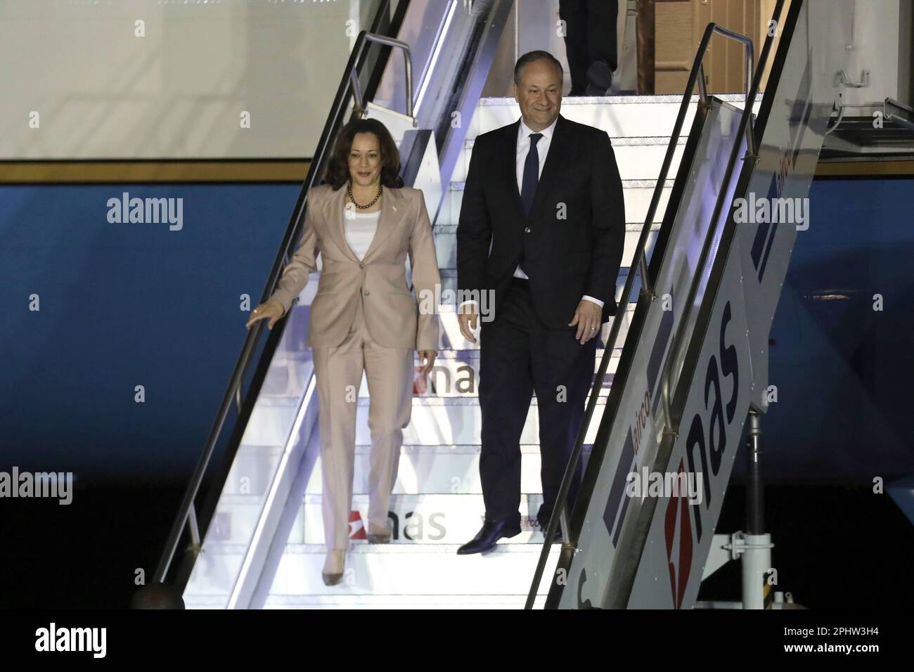 U.S. Vice President Kamala Harris, left, and her husband Douglas Emhoff ...