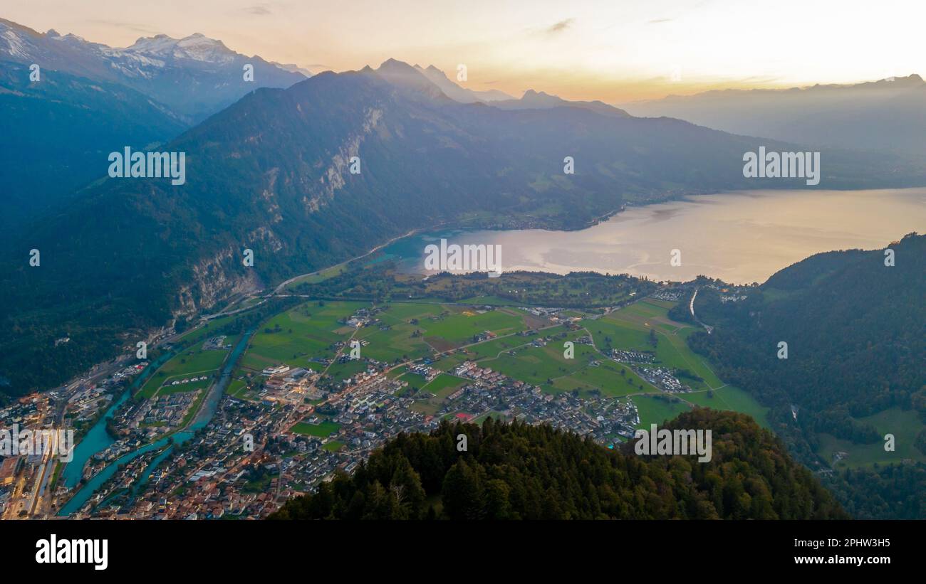 Sunset panorama view of Interlaken, Switzerland Stock Photo - Alamy