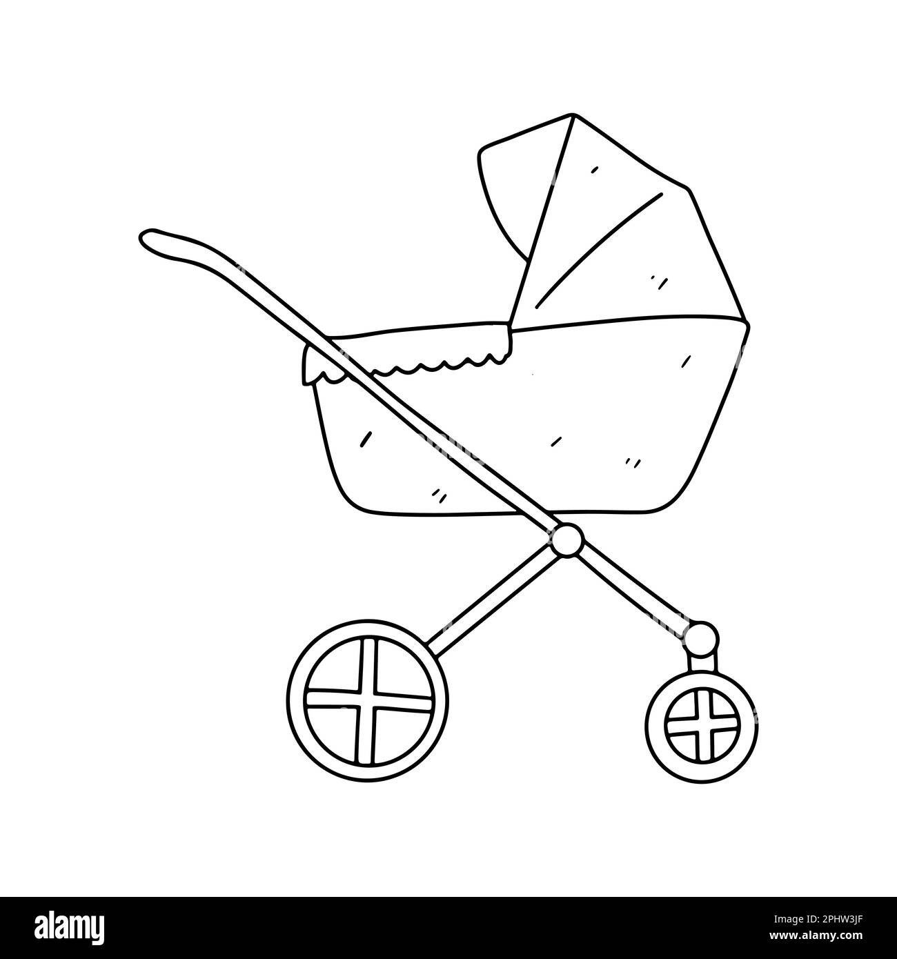 Baby stroller in hand drawn doodle style. Vector illustration isolated ...
